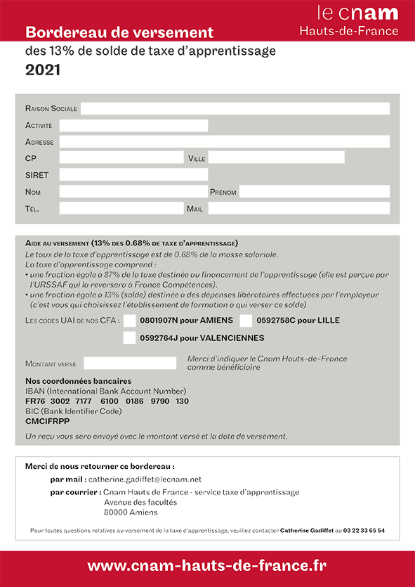 Taxe d’apprentissage - Cnam Hauts de France